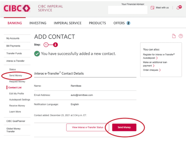 How to add e transfer to CIBC | Remitbee Help Center